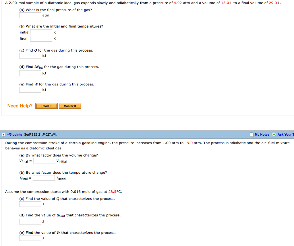 Solved A 2.00-mol sample of a diatomic ideal gas expands | Chegg.com
