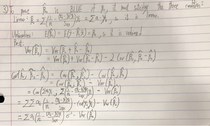 Solved Prove B0(estimator) is BLUE of B0 | Chegg.com