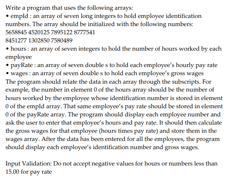 Solved Write a program that uses the following arrays empld | Chegg.com