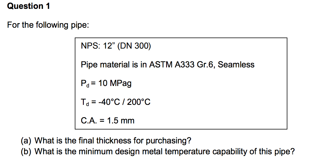 For the following pipe: NPS: 12" (DN 300) Pipe | Chegg.com