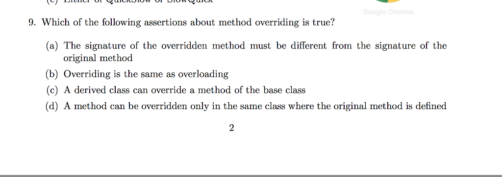 Solved Which Of The Following Assertions About Method