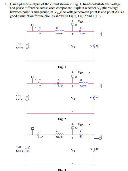 Using phasor analysis of the circuit shown in Fig. 1, | Chegg.com