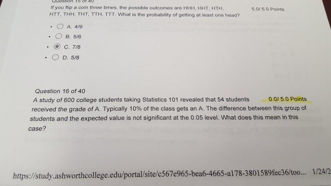 Solved If you flip a coin three times, the possible outcomes | Chegg.com