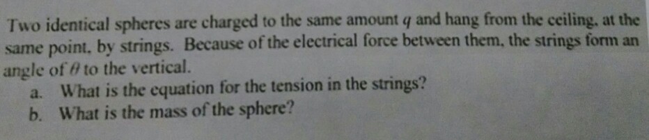 Solved Two identical spheres are charged to the same amount | Chegg.com