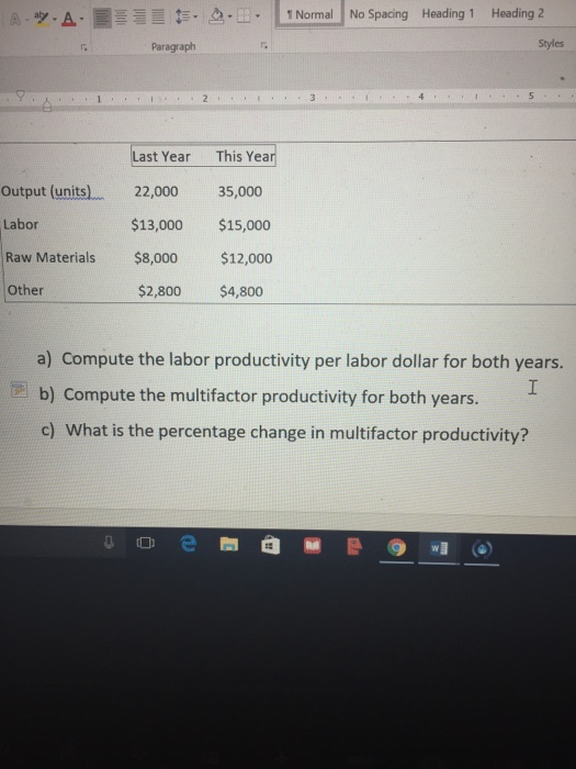 Solved Compute the labor productivity per labor dollar for | Chegg.com