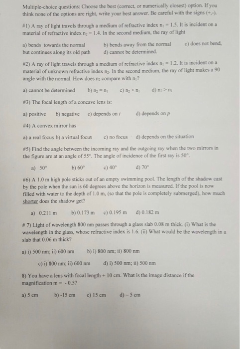 Solved A ray of light travels through a medium of refractive | Chegg.com