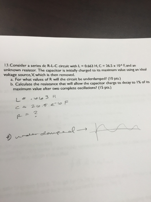Solved Consider a series dc R-L-C circuit with L = 0.663 H.C | Chegg.com
