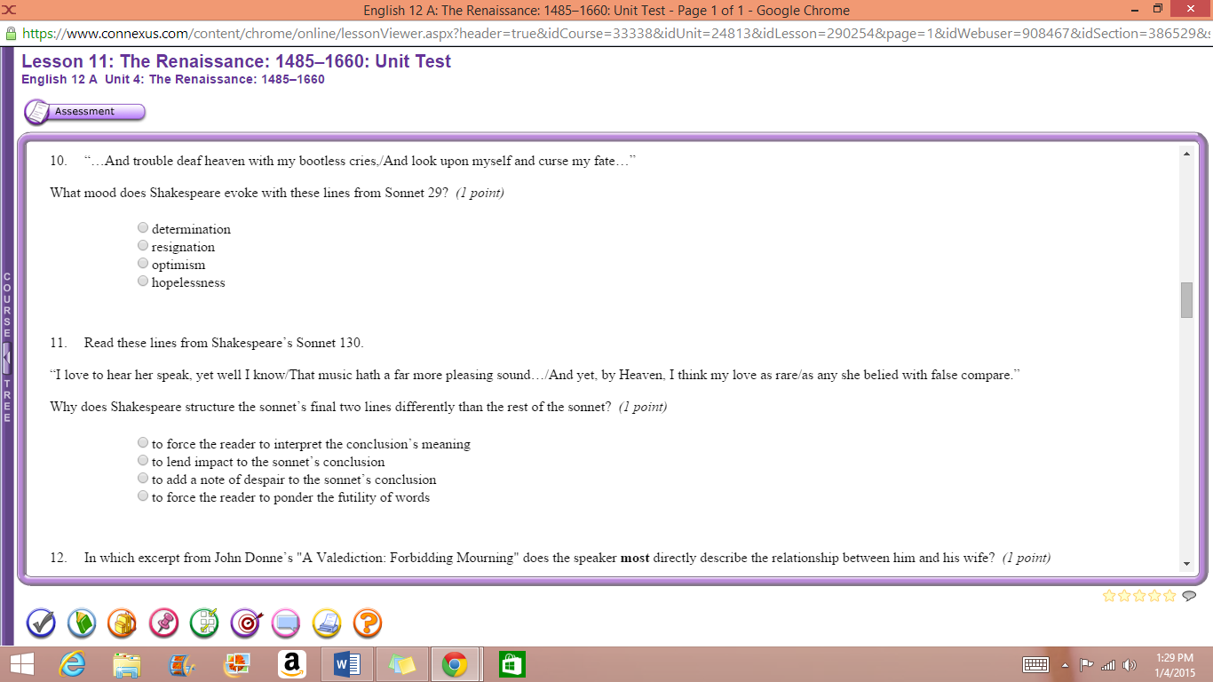 Solved English 12 A: The Renaissance: 1485-1660: Unit Test - | Chegg.com