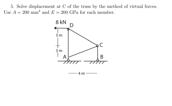 Solved 5. Solve displacement at C of the truss by the method | Chegg.com