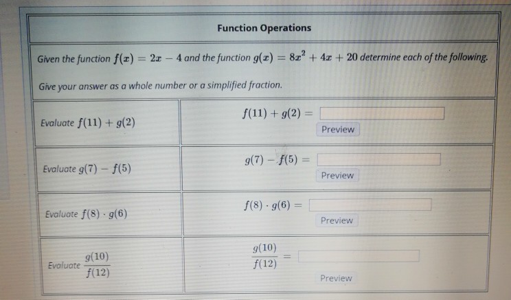 Solved Function Operations Given the functions: f(z) = 7z | Chegg.com
