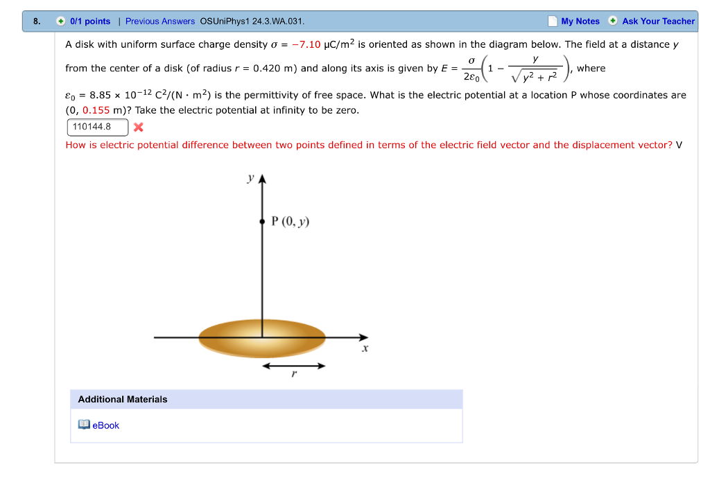 Solved 8. 0/1 points | Previous Answers OSUniPhys1 | Chegg.com