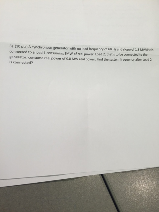 Solved A synchronous generator with no load frequency of 60 | Chegg.com