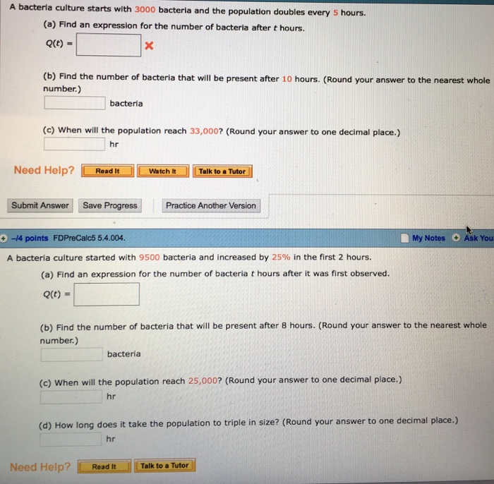 Solved A Bacteria Culture Starts With 3000 Bacteria And The