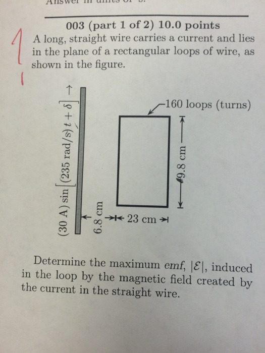Solved 003 (part 1 of 2) 10.0 points A long, straight wire | Chegg.com
