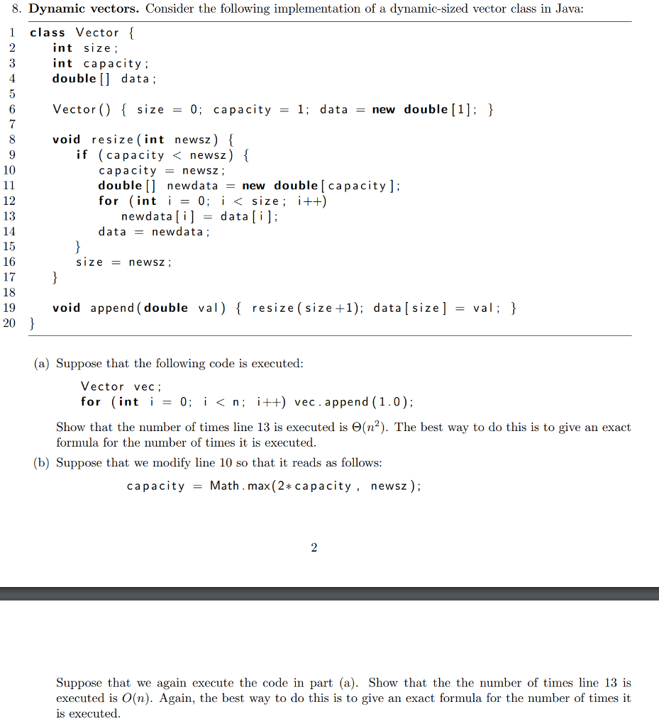 Solved 8. Dynamic vectors. Consider the following | Chegg.com