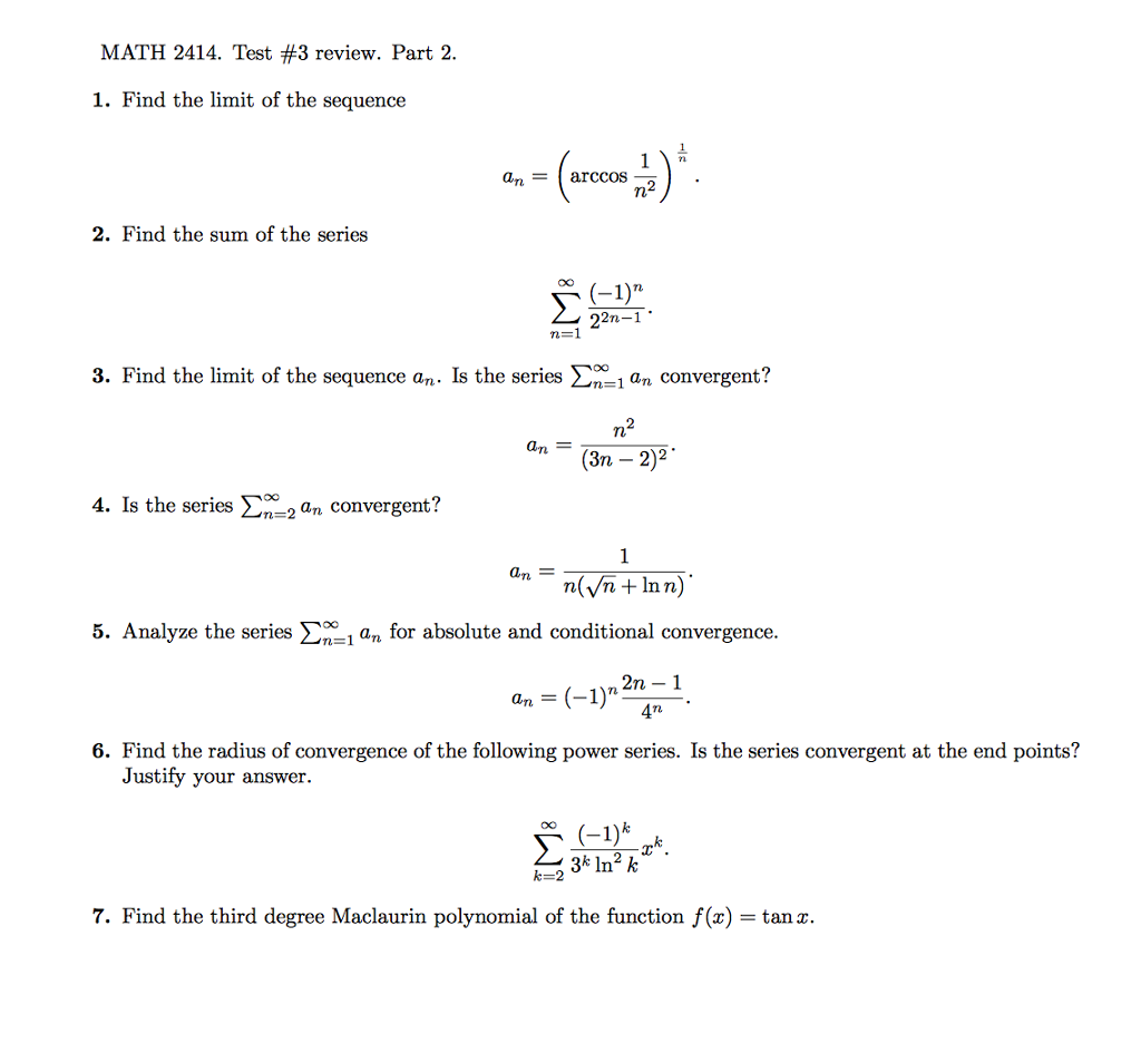 Solved Find the limit of the sequence a_n = (arctan | Chegg.com