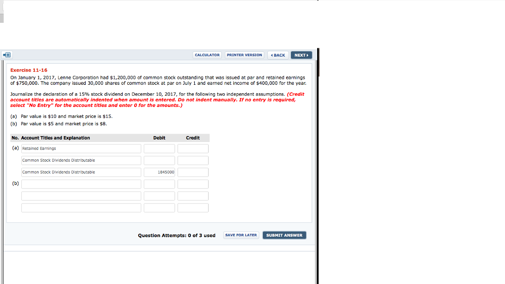 Solved HE CALCULATOR PRINTER VERSION BACK NEXT Exercise | Chegg.com