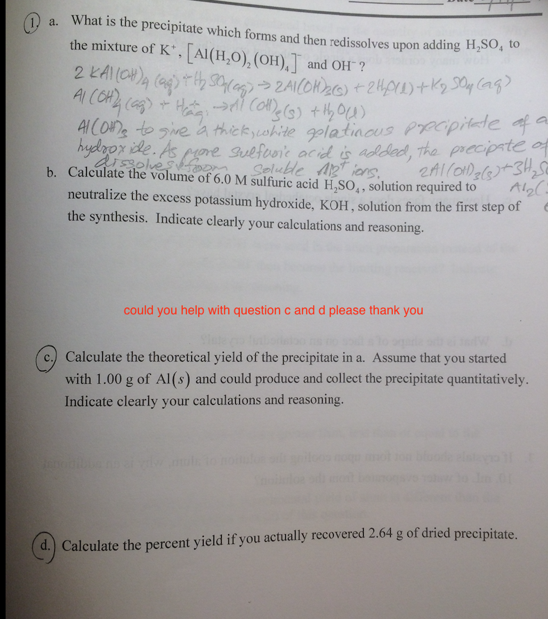 Solved a. What is the precipitate which forms and then | Chegg.com
