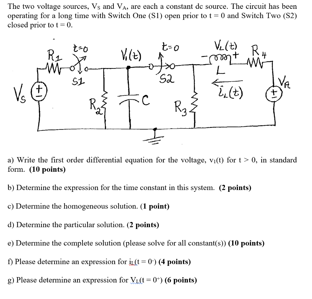 Solved The two voltage sources, Vs and VA, are each a | Chegg.com