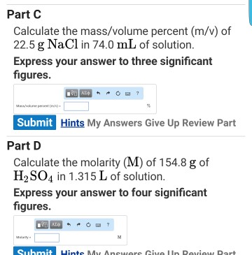 Solved Calculate the mass/volume percent (m/v) of 22.5 g | Chegg.com