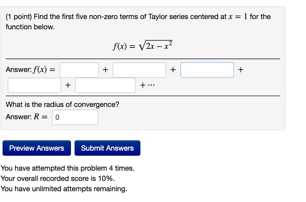 Solved (1 point) Find the first five non-zero terms of | Chegg.com