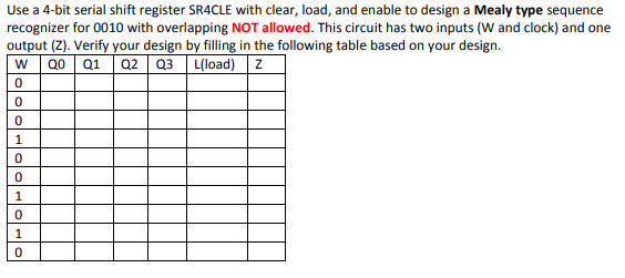 Solved Use a 4-bit serial shift register SR4CLE with clear, | Chegg.com