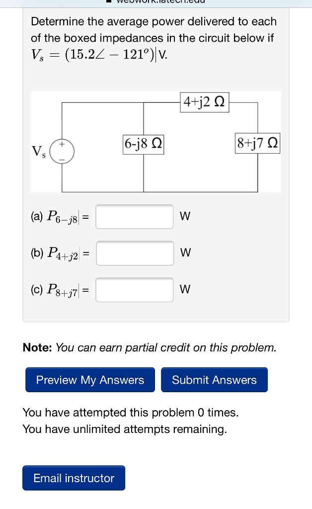 Solved Determine the average power delivered to each of the | Chegg.com