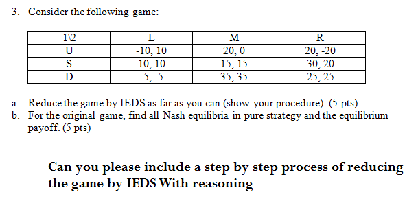 Solved Consider the following game: Reduce the game by IEDS | Chegg.com