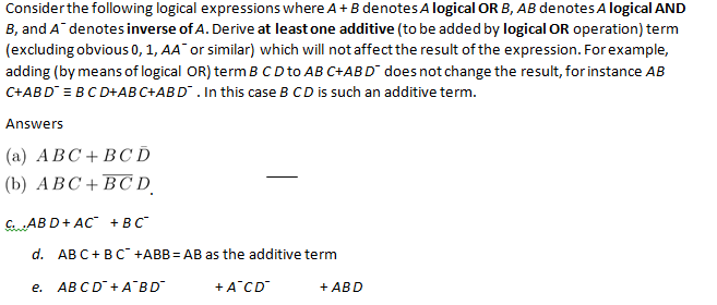 Solved Consider the following logical expressions where A + | Chegg.com