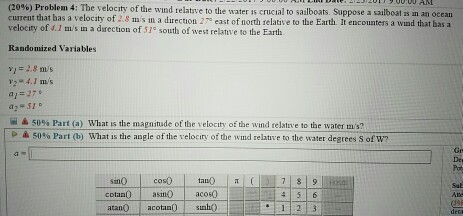Solved The velocity of the wind relative to the water is | Chegg.com