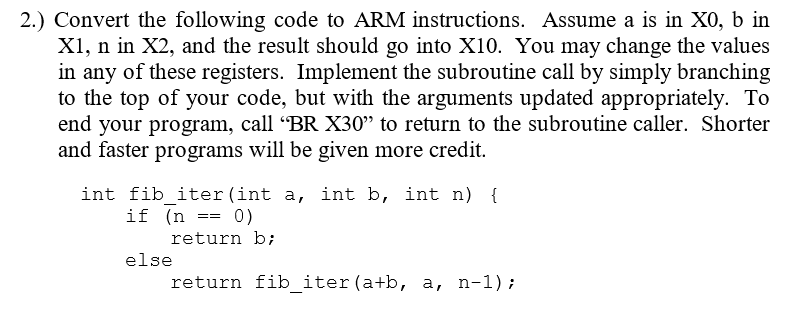 Solved 2.) Convert the following code to ARM instructions. | Chegg.com
