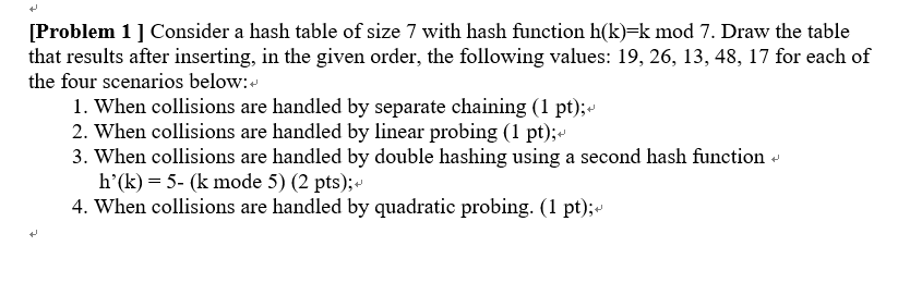 Solved [Problem 1] Consider a hash table of size 7 with hash | Chegg.com