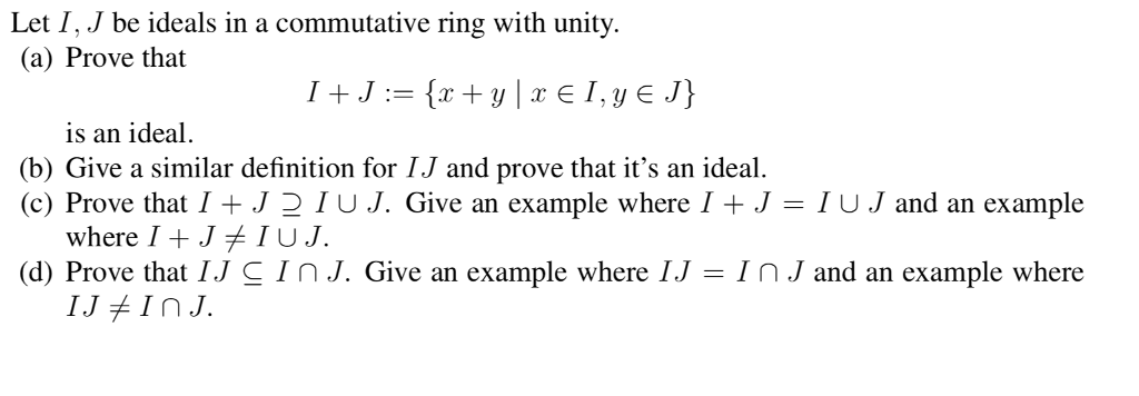 Solved Let I, J be ideals in a commutative ring with unity. | Chegg.com