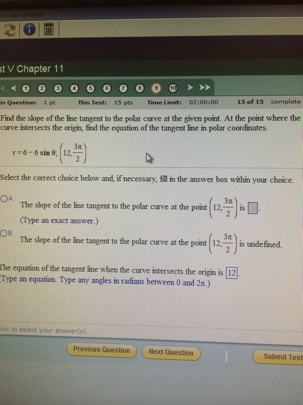 Solved Find the slope of the line tangent to the polar curve | Chegg.com