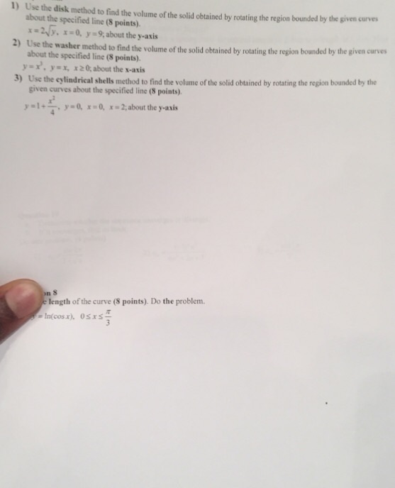 Solved Use the disk method to find the volume of the solid | Chegg.com