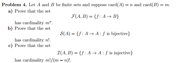 Solved Let A and B be finite sets and suppose card(A) = n | Chegg.com