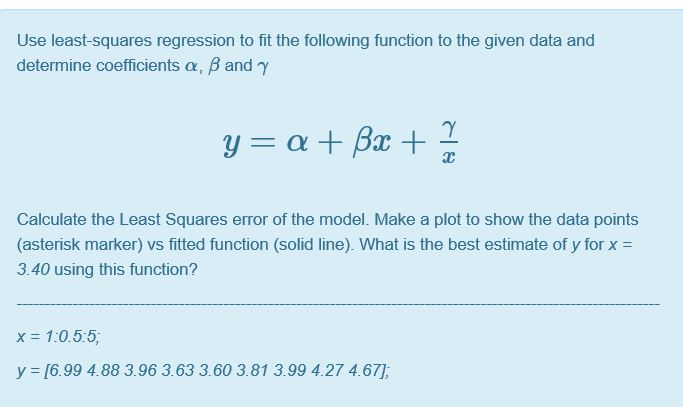Solved Use least squaures regression to fit the following | Chegg.com