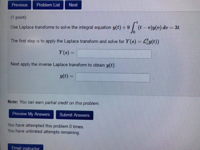Solved Use Laplace transforms to solve the integral equation | Chegg.com