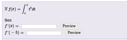 Solved If f(x) = integral^x_4 t^6 dt then f'(x) = f'(-5) | Chegg.com