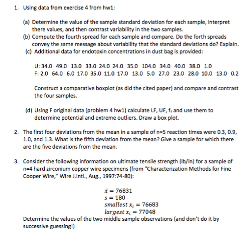 Using data from exercise 4 from hw1: (a) Determine | Chegg.com