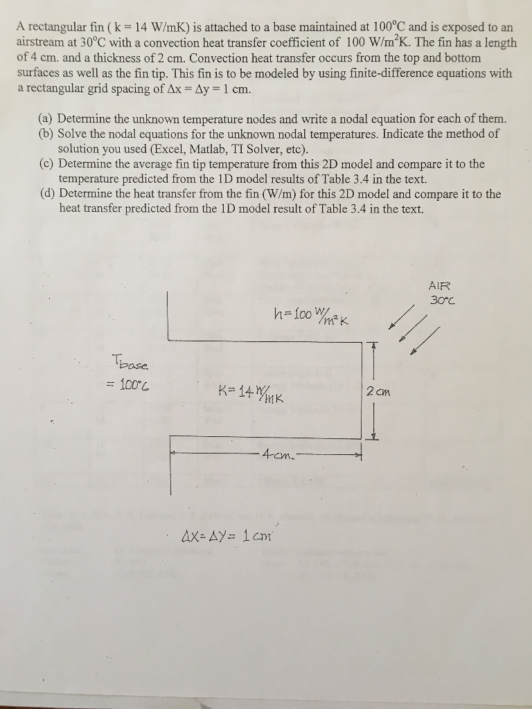 Solved A rectangular fin (k 14 W/mK) is attached to a base | Chegg.com