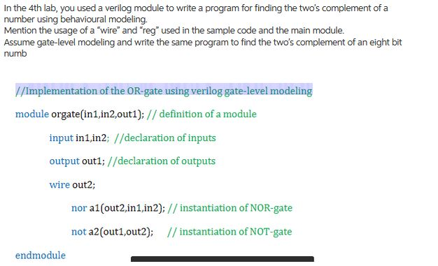 In The 4th Lab You Used A Verilog Module To Write A 