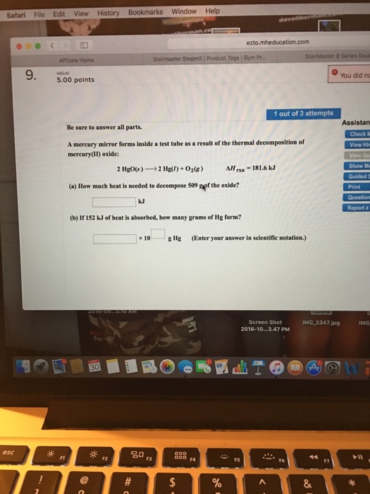 Solved A mercury mirror forms inside a test tube as a result | Chegg.com
