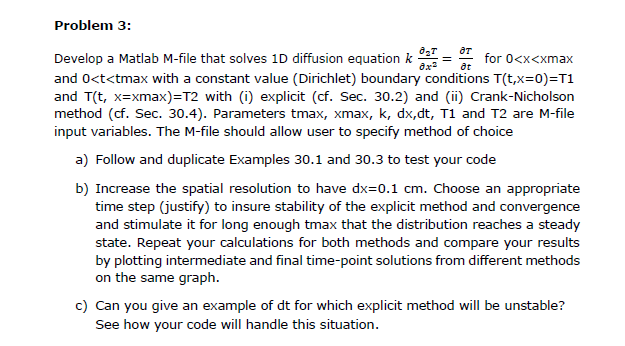 Solved Problem 3: Develop a Matlab M-file that solves 1D | Chegg.com