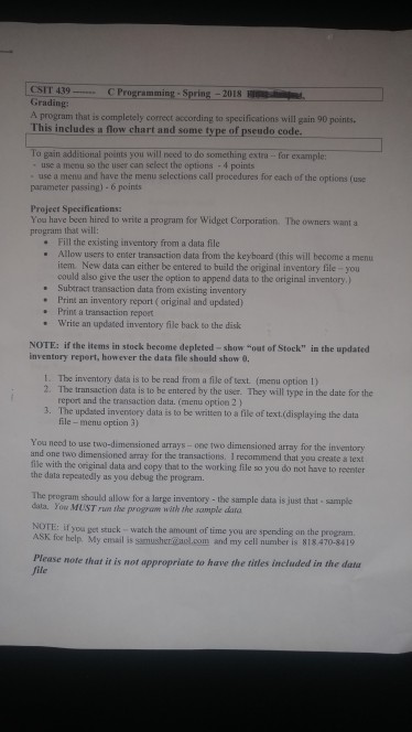 Solved TS?T 439- CProgrammin: Spring-2018wmmw. Grading: A | Chegg.com