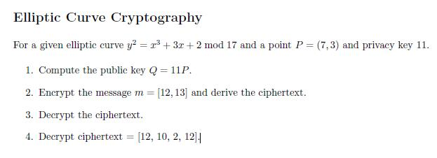 Elliptic Curve Cryptography For a given elliptie | Chegg.com