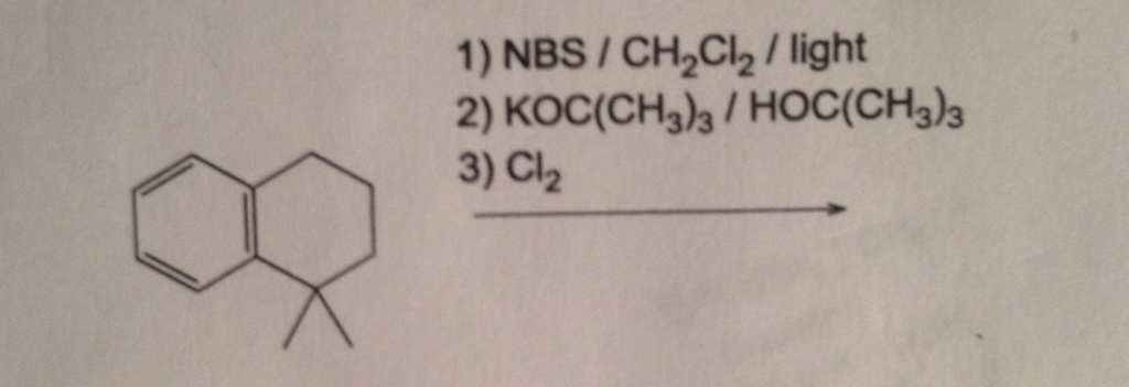 Solved 1) NBS CH2Cl2 light 2) KOC (CH3)3 HOC(CH3)3 3) Cl2 | Chegg.com