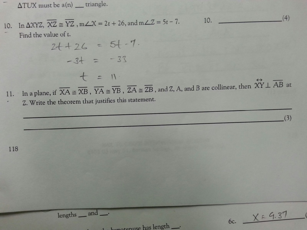 Solved In delta XYZ, XZ = YZ , m X = 2t + 26, and m Z = 5t | Chegg.com