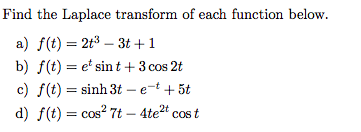 Solved Find the Laplace transform of each function below. | Chegg.com