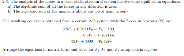 Solved 2-3. The analysis of the forces in a basic static | Chegg.com